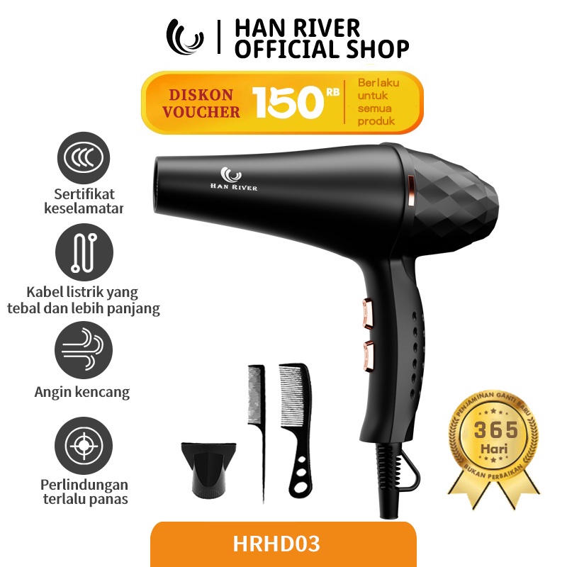 Jual HAN RIVER Hair dryer HRHD03BK 800W Pengering Rambut Paling populer ...