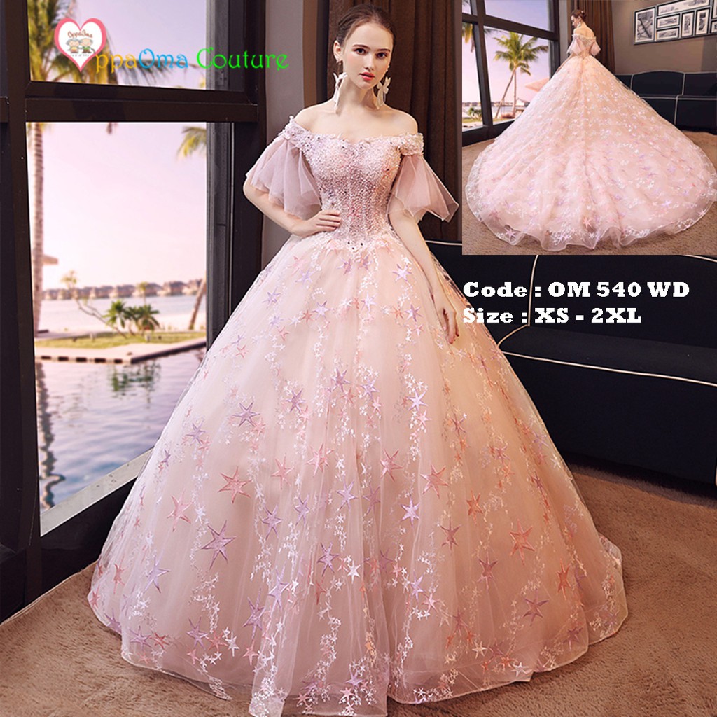 Jual Gaun pengantin kembang ekor model eropa oppaoma OM 540 WD | Shopee ...