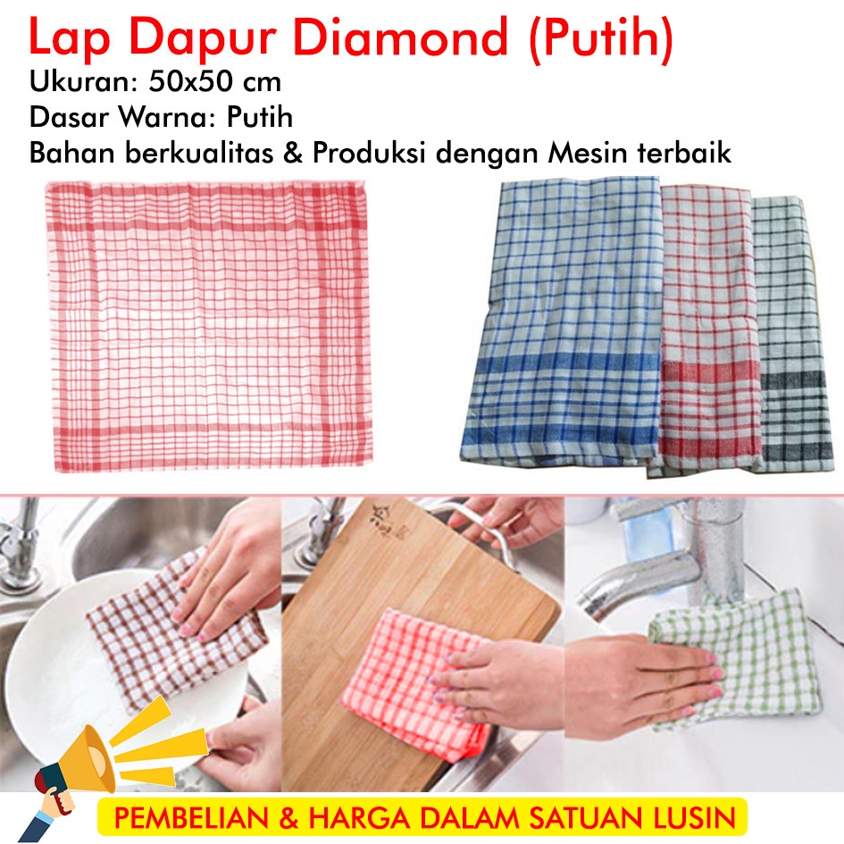 Jual LAP DAPUR DIAMOND PUTIH 50X50 (LUSINAN) | Shopee Indonesia