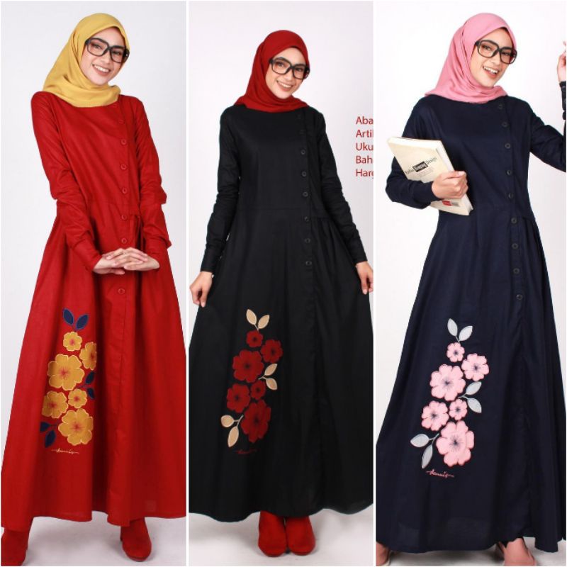 Jual [BARU] Abaya simpel bunga Dannis Collection warna merah size L ...