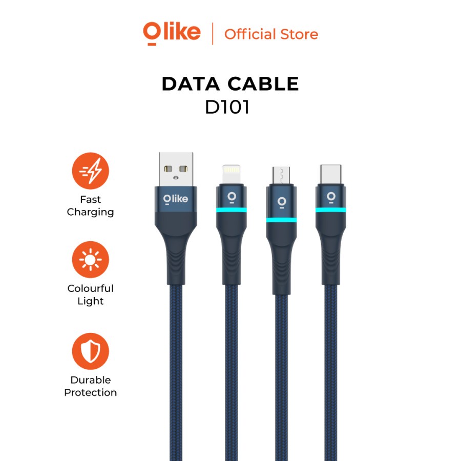 Jual Olike Kabel Data LED Micro USB D101M /LED Type-C Fast Charging 3A ...