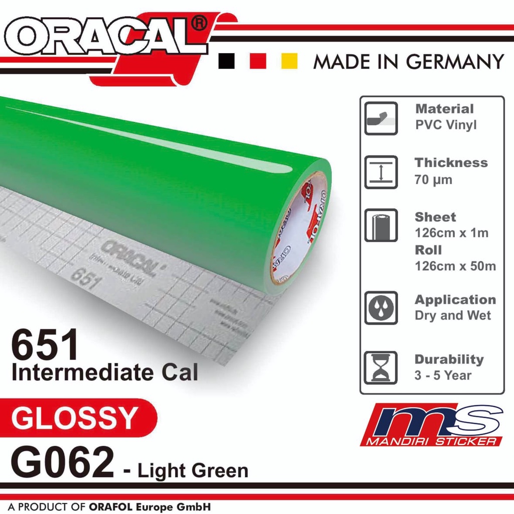 Jual Sticker ORACAL 651 - G062 Light Green Gloss Cutting Stiker ...