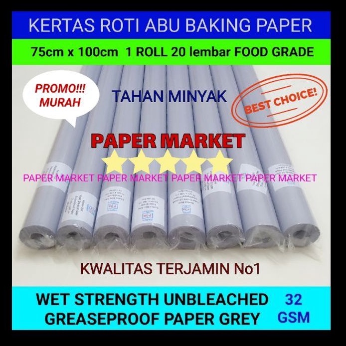 Jual KERTAS ROTI ABU/GREASEPROOF PAPER GREY uk 75 x 100cm 32 GSM - 20 ...