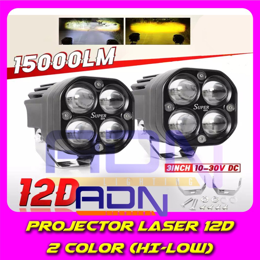 Jual Lampu LED LASER 12D 4x4 Projector Hi Lo 3 inch Sorot Tembak 4 CHIP ...