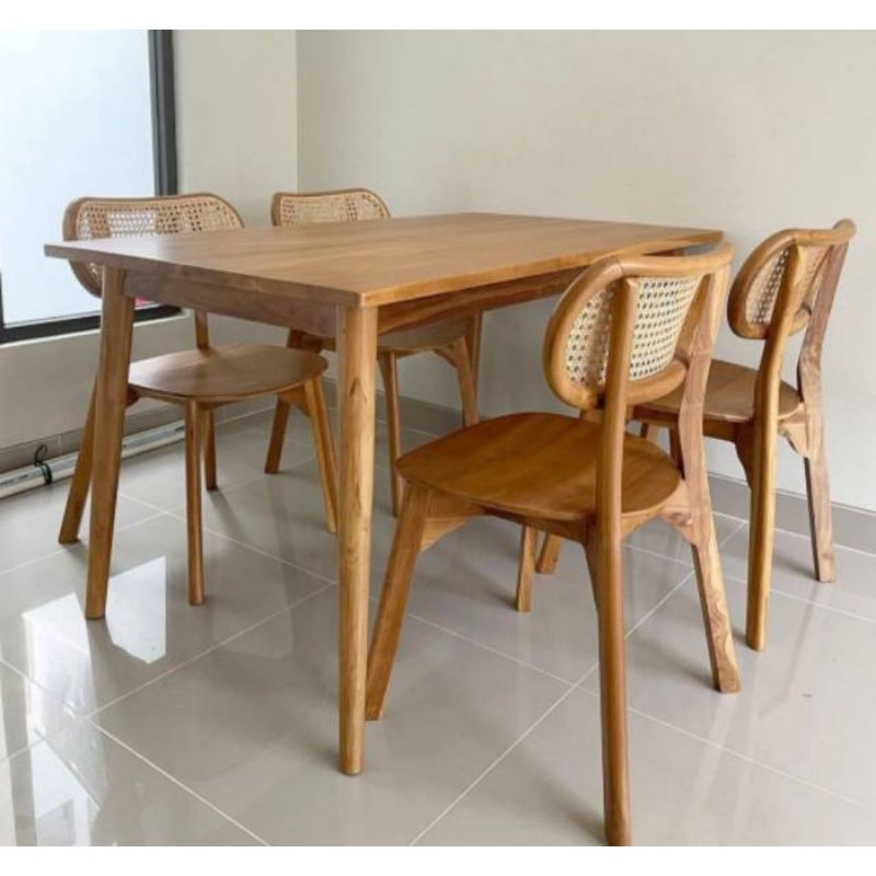 Jual Promo Set Kursi Makan Rotan Retro Kayu Jati Jepara - Kursi Cafe Resto Terbaru - Meja Makan ...