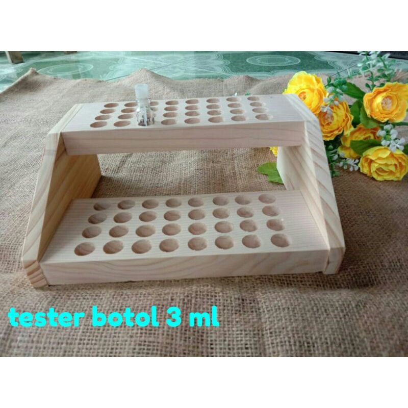 Jual tatakan parfum tingkat tester 3ml / display parfum kayu tester 3ml ...