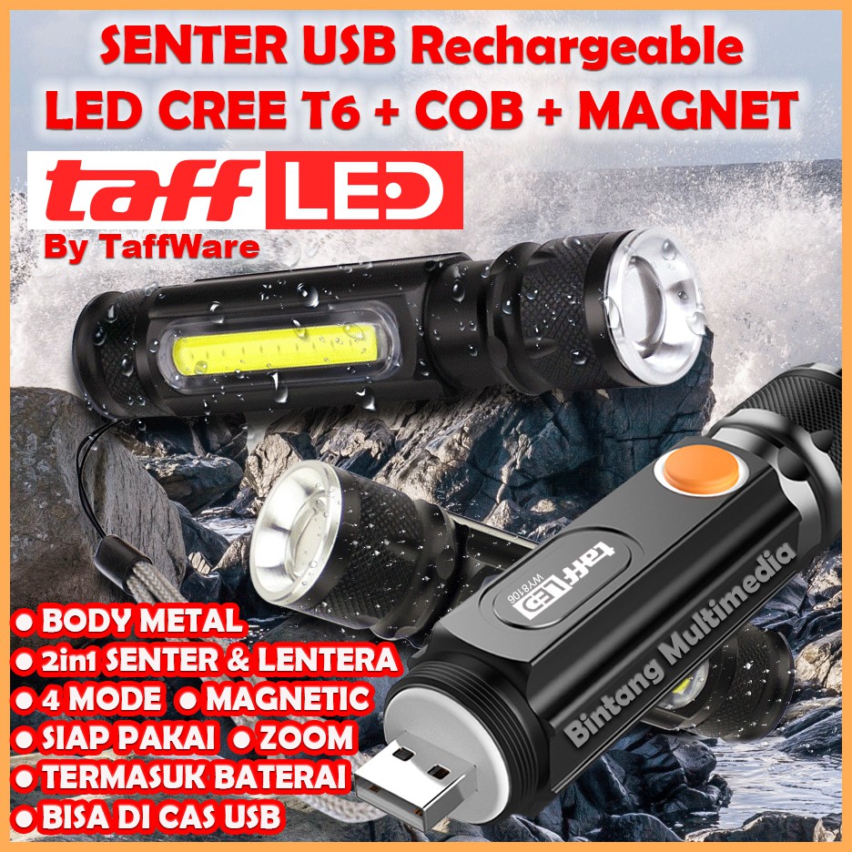 Jual Senter LED USB Rechargeable Cree XML T6 COB Zoom Magnet TaffLED ...