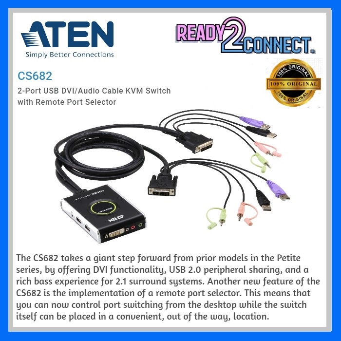 Jual ATEN CS682 2-Port USB DVI/Audio Cable KVM Switch with Remote Port ...