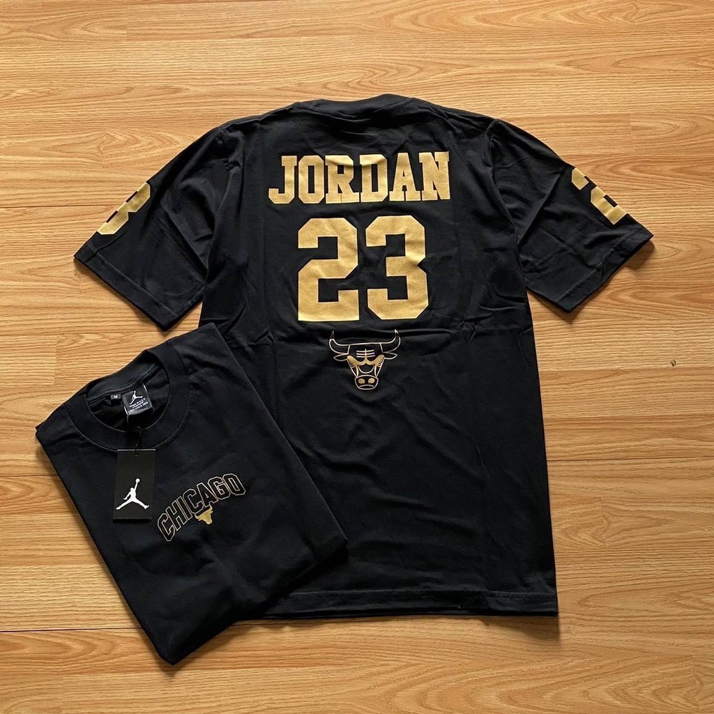 Jual Tshirt Jordan Font Gold KAos Hitam Air Jordan Logo Emas | Shopee ...