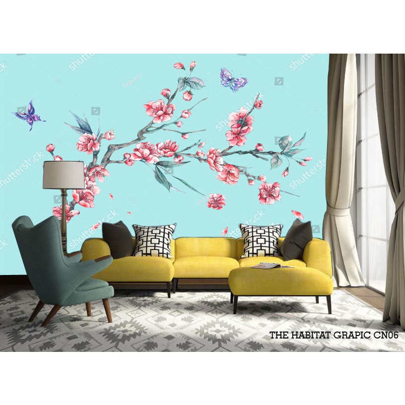 Jual Printwall Wallpaper Dinding Custom 3d Motif Bunga Burung Murals ...