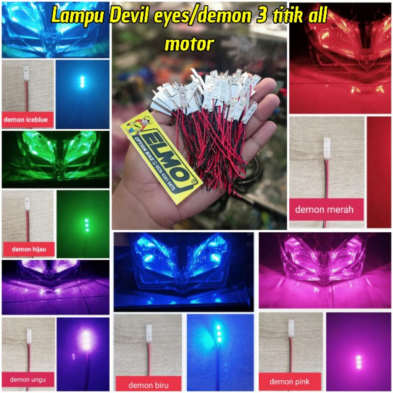 Jual lampu devil eye eyes demon 6 titik dan 3 titik besar pink ungu ...