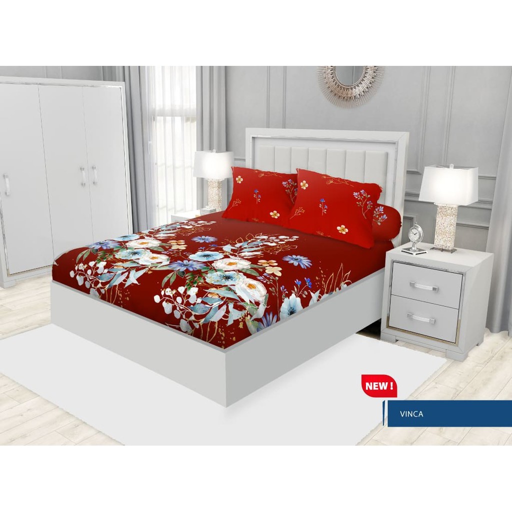 Jual SPREI CALIFORNIA VINCA No.1 KING 180 SEPRAI MERAH KLASIK BUNGA ...