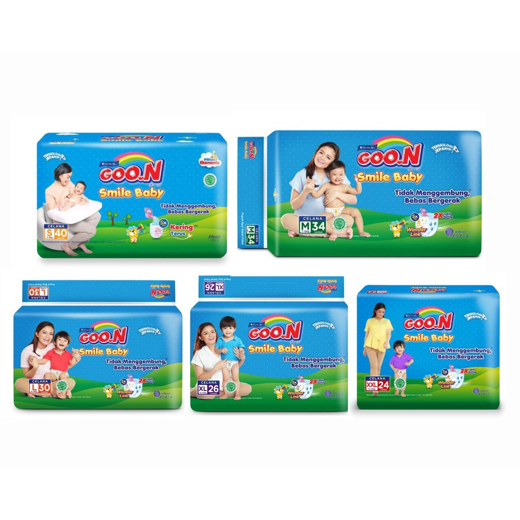Jual GOON SMILE BABY WonderLine Ukuran S40, M34, L30, XL26, XXL24 HARGA TERMURAH !! Goon Popok ...