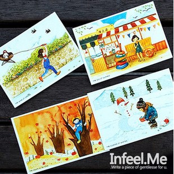 Jual postcard illustrasi jual perpack isi 4 lembar bahan kertas premium ...