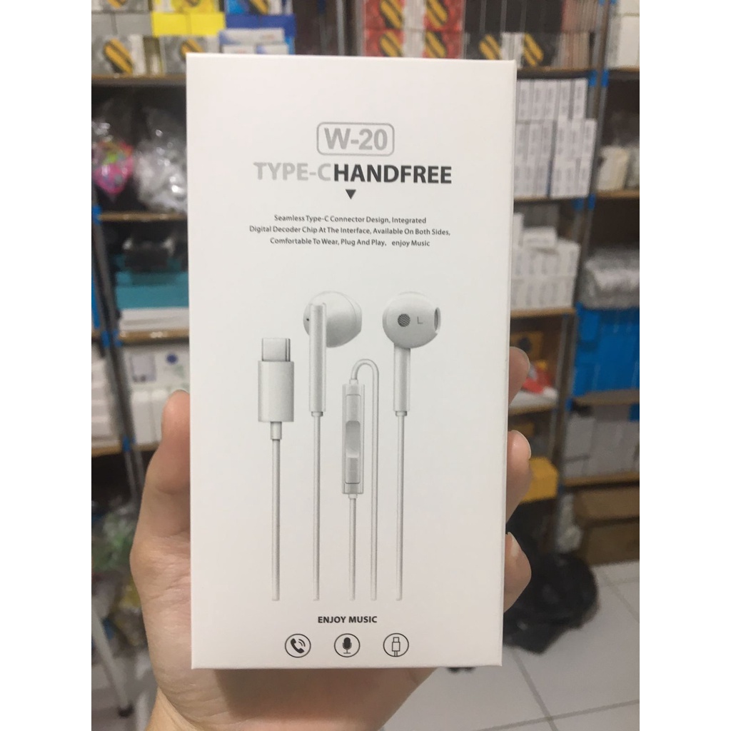 Jual Headset Type C Volume + Mic W-20 Model Kuping keras Hf Handsfree ...