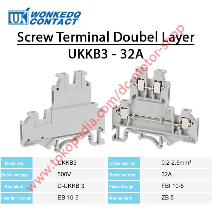 Jual Double Level Terminal Blok DinRail UK UKK3N 2.5mm Screw Terminal ...