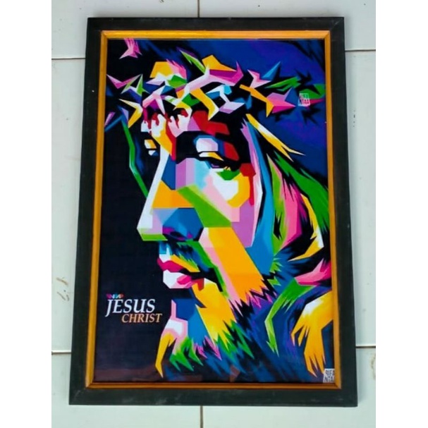 Jual hiasan dinding poster Yesus Kristus plus bingkai ukuran 53×35 ...