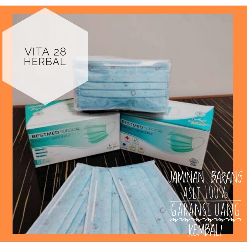 Jual Masker medis earloop bestmed 3ply motif jangkar warna biru non ...