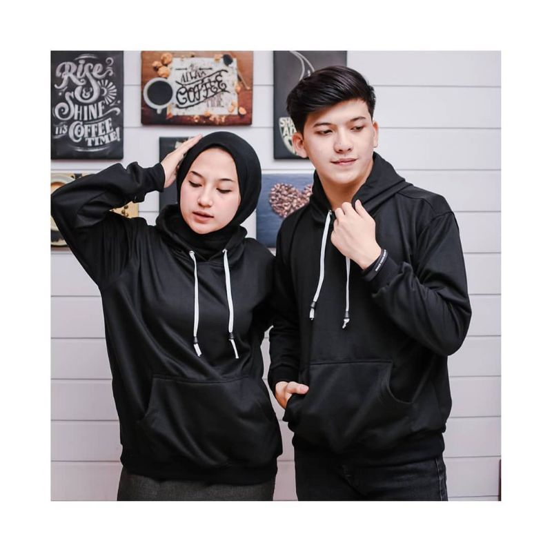 Jual HOODIE POLOS HITAM PRIA/WANITA SIZE M-L-XL # HUDI HITAM # SWEATER ...