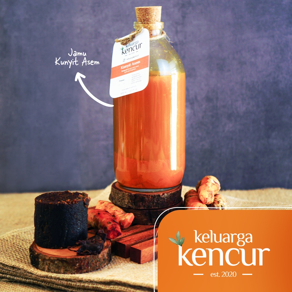 Jual Jamu Kunyit Asem Keluarga Kencur botol kaca 500ml | Shopee Indonesia