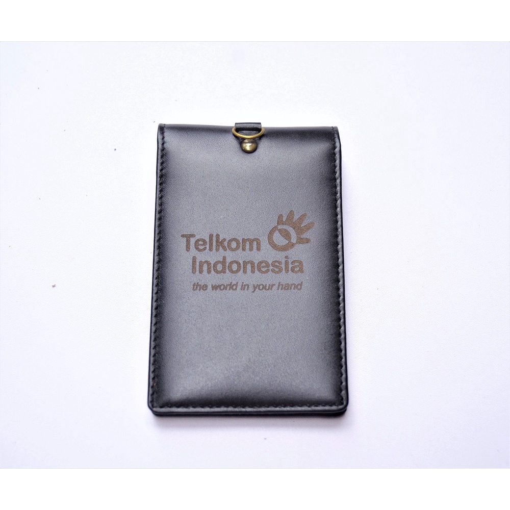 Jual ID Card Holder Logo Telkom Kulit Asli / Lanyard Name Tag Kulit ...