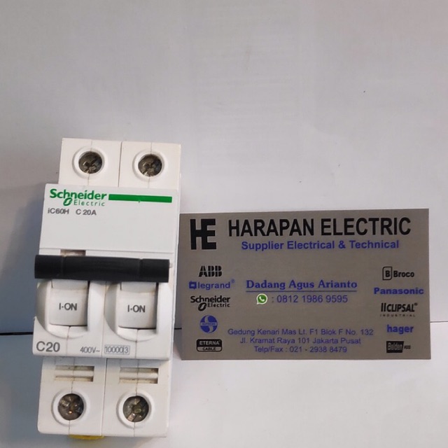 Jual MCB 2 pole 20A / MCB 2 pole 20 AMPER IC 60 H SCHNEIDER 10000/10 KA ...
