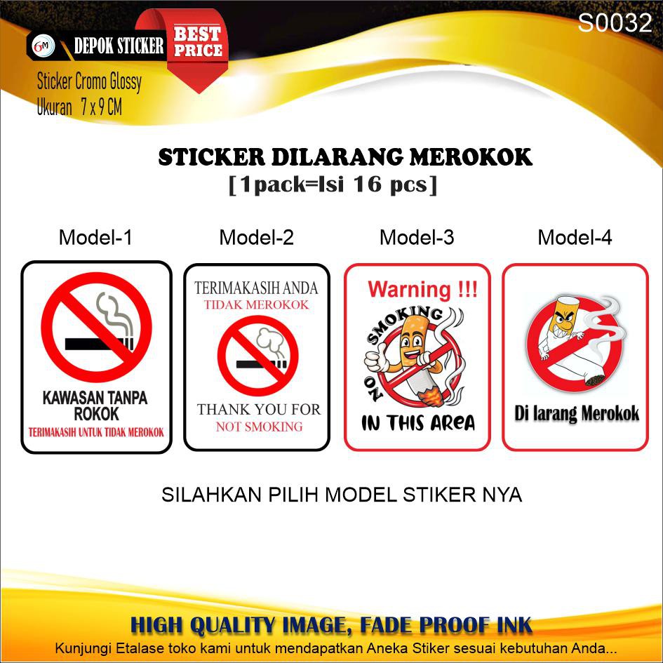Jual Stiker Label No Smoking Dilarang Merokok (1pack = isi 16 pcs ...