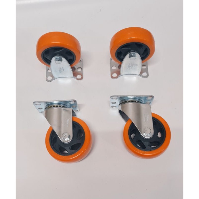 Jual Roda caster pvc 4 inch oren taiwan 2putar 2lurus (harga 4 roda ...