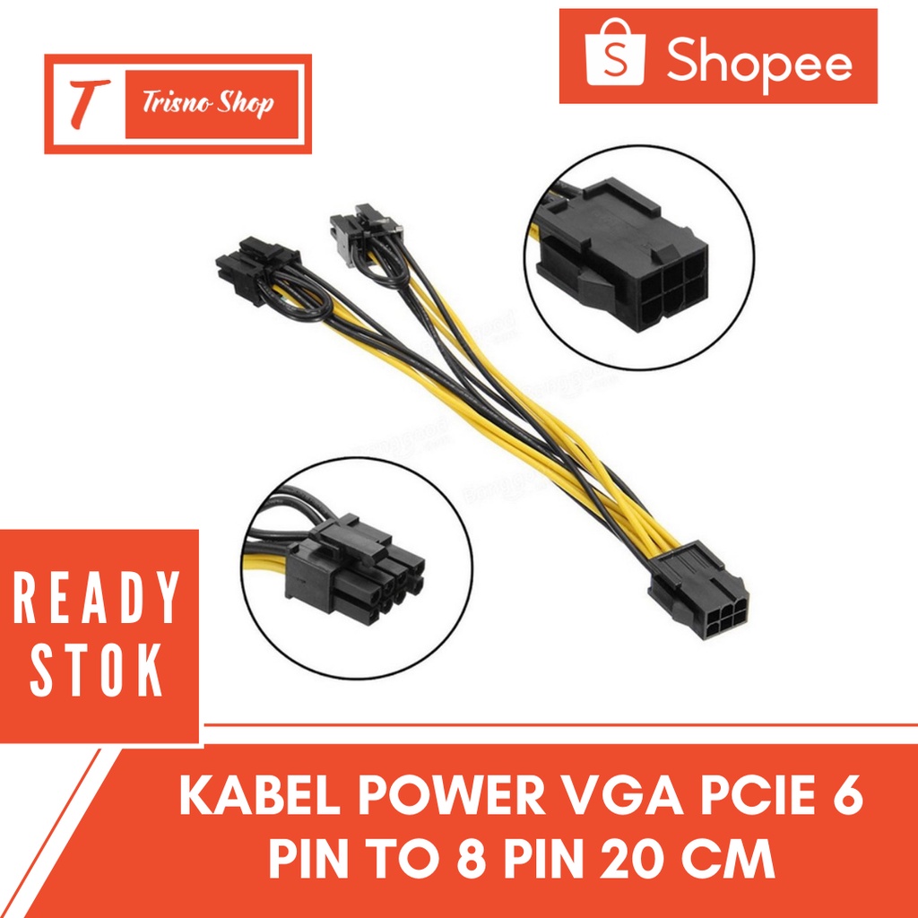 Jual Kabel Power VGA PCIE 6 Pin To 8 Pin Cabang 2 | Shopee Indonesia