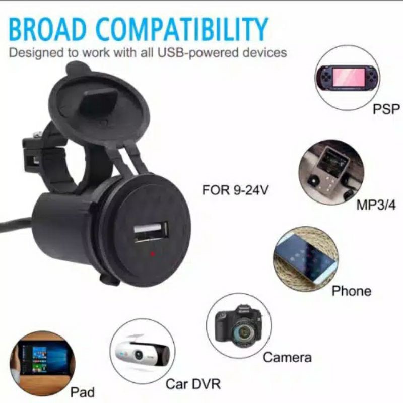 Jual Charger Aki Motor Anti Air Stang Waterproof Casan USB Motorcycle ...