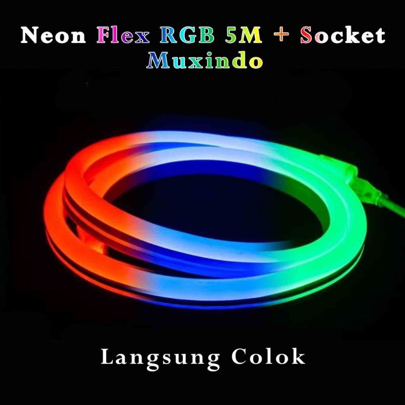 Jual lampu selang Neon Flex LED 5 meter 220volt RGB warna warni+ soket ...