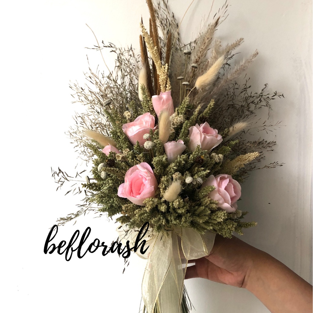 Jual BUKET BUNGA KERING DRIED FLOWER BOUQUET PERNIKAHAN (BUKET PINK ...