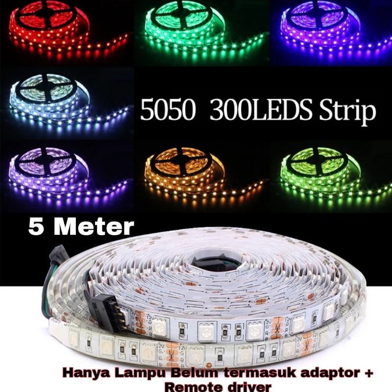 Jual Hanya Lampu Led Strip Rgb Smd 5050 Flexible 5m Dc 12v Ip33 Ip44