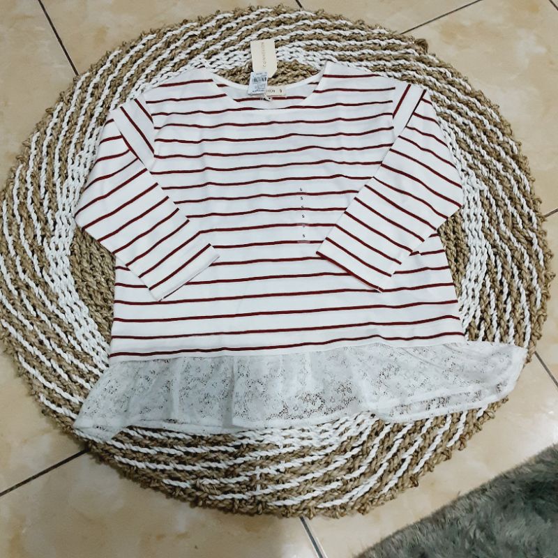 Jual KAOS KERAH BULAT MOTIF GARIS MERAH PUTIH by CONNEXION | Shopee ...