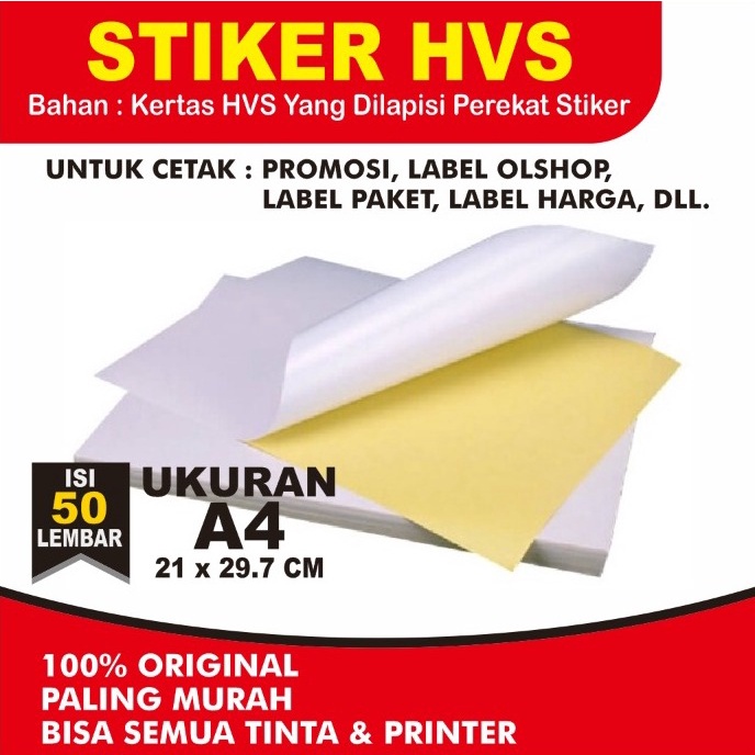 Jual Sticker HVS A4 isi 50 lembar / Kertas Stiker Inkjet Doff Matte A4 | Shopee Indonesia