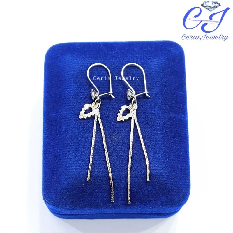 Jual Anting Perak Asli Silver Wanita 925 Lapis Emas Putih Model Panjang ItaliSanta Double ...
