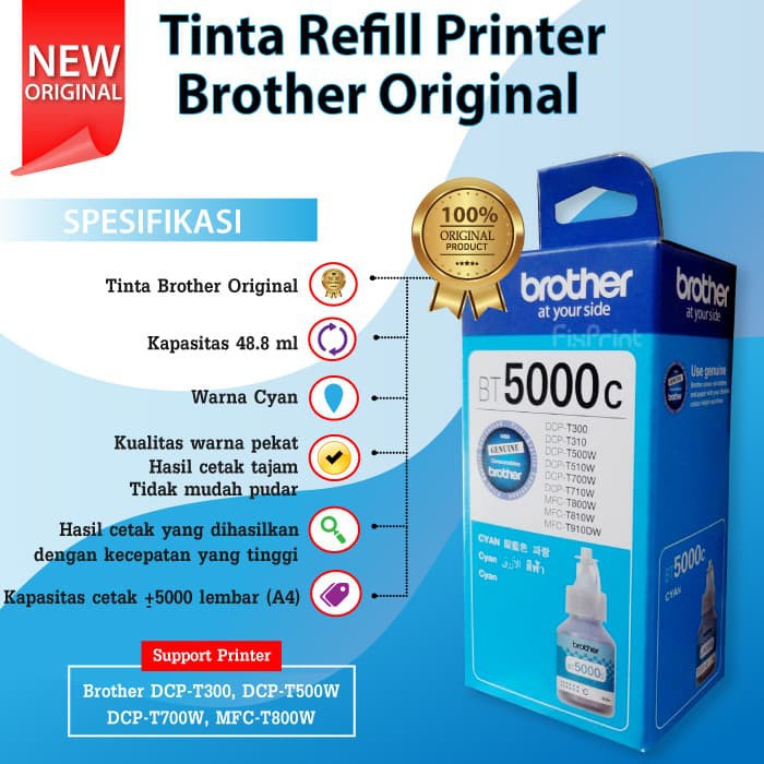 Jual Tinta Brother Original BT5000 BT 5000 Cyan- Tinta Refill DCP-T300 ...