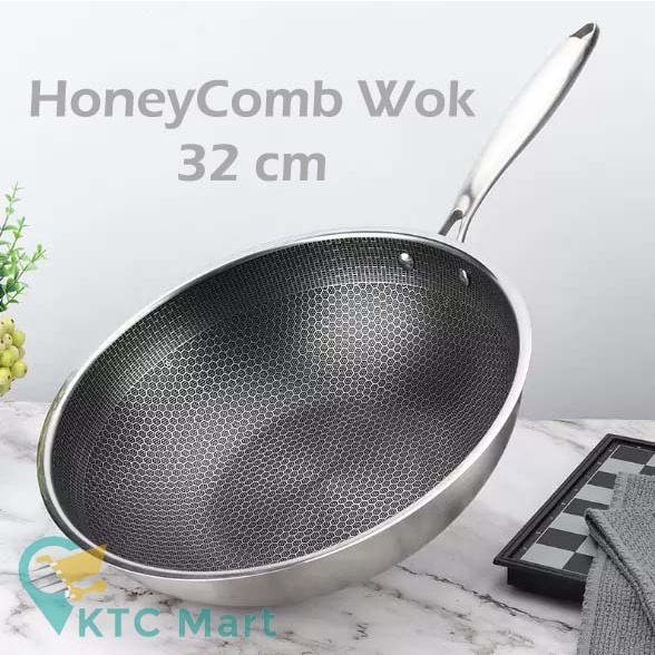 Jual KTCmart - Wok Laba laba WoK HONEYCOMB Wajan Laba ANTI LENGKET Penggorengan Stainless Steel ...