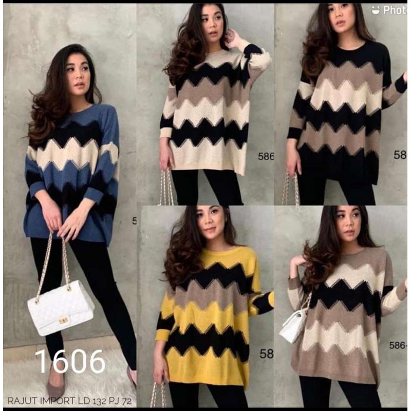 Jual Atasan/kaos rajut wanita zig zag jumbo big size/blus rajut jumbo ...