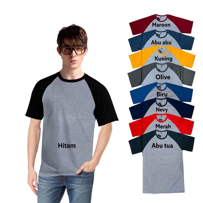 Jual Kaos raglan pendek/kaos raglan polos/kaos raglan pria | Shopee ...