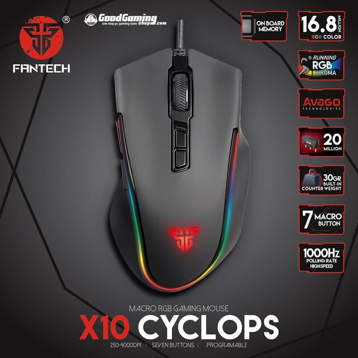 Jual Mouse Gaming Macro FANTECH X10 CYCLOPS Running RGB Chroma & Memory ...