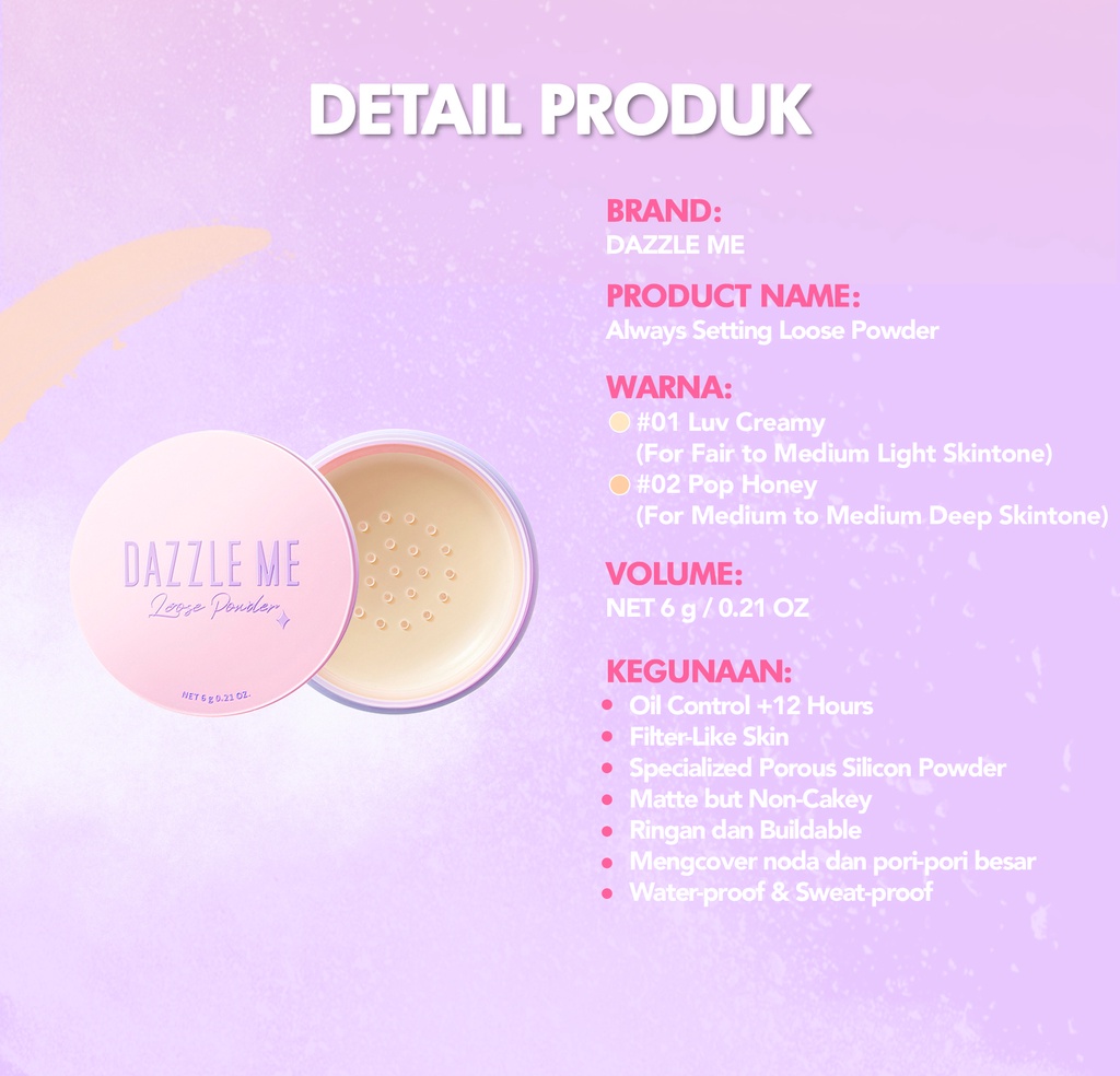 Jual DAZZLE ME Always Setting Loose Powder BPOM Super Soft Smooth Bedak ...