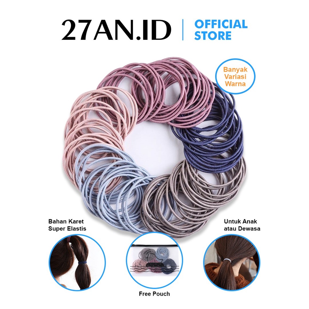 Jual ( 27AN.ID ) Ikat Rambut H144 Karet Rambut Plus Pouch Warna Polos ...