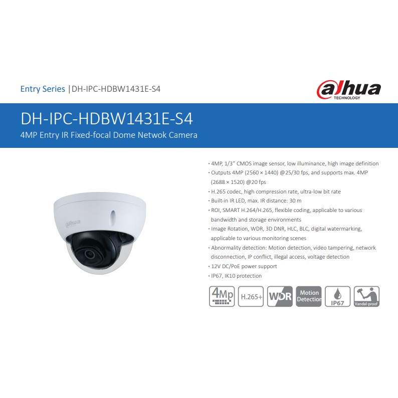 Jual Dahua CCTV IP Camera DH-IPC-HDBW1431E-S4 4MP Entry IR Fixed-focal Dome Netwok Camera ...