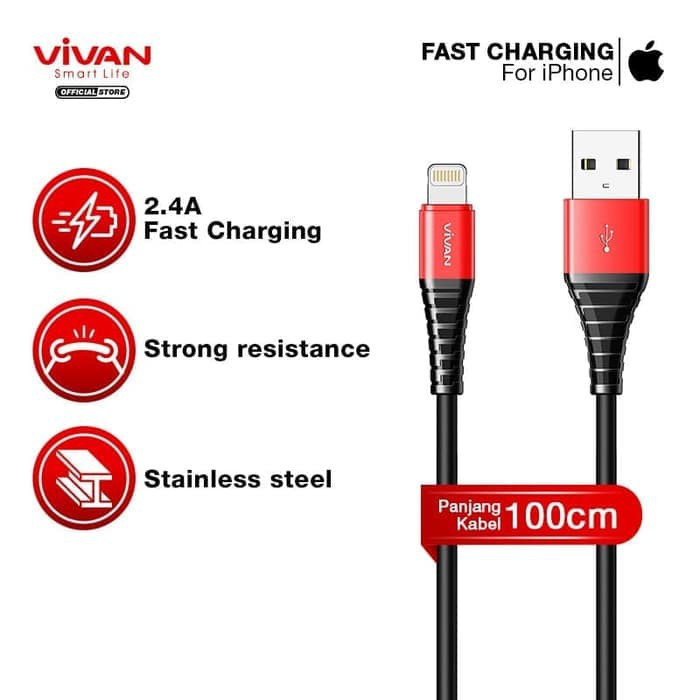 Jual Kabel Data iPhone VIVAN SL100 - 2.4A - 100CM - Garansi 1 Tahun ...