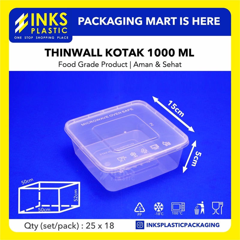 Jual Thinwall 1000 Ml Kotak Square Kotak Makan 25 Pcs Shopee