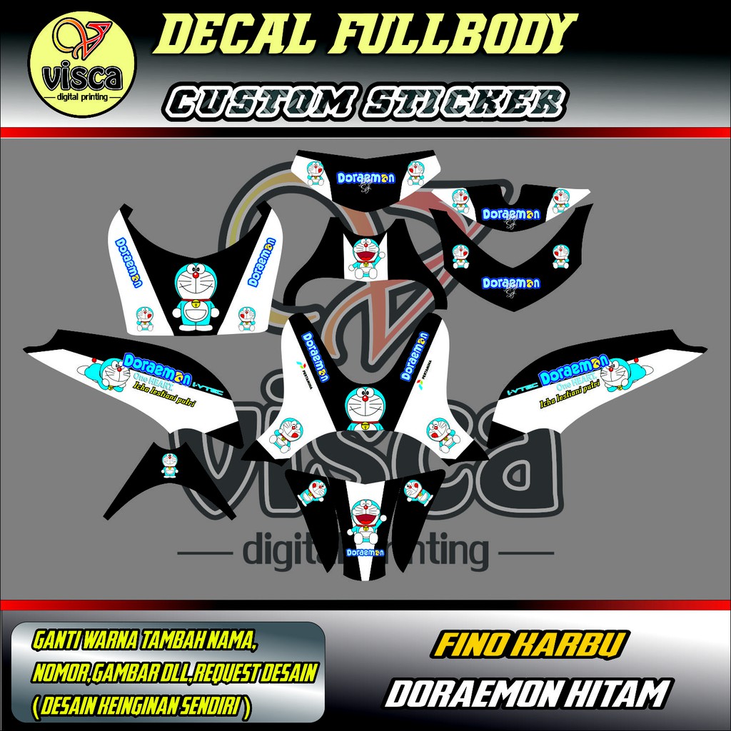 Jual STIKER VARIASI DECAL STRIPING FULL BODY FINO KARBU DORAEMON HITAM ...