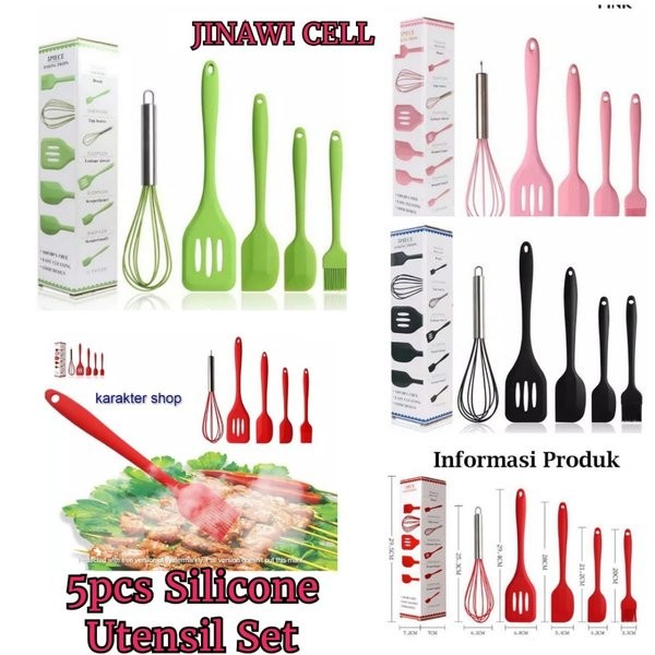 Jual SPATULA SET 5 PCS ALAT MASAK DAPUR SUTIL SILICON UTENSIL SET ...