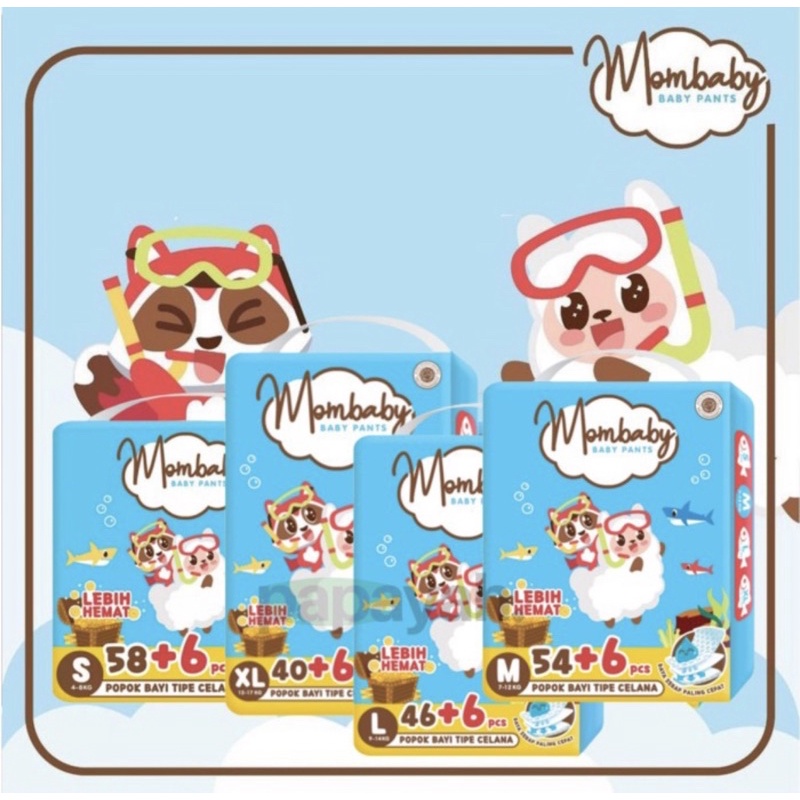 Jual Mom Baby MomBaby Pants Mega Pack Diaper Popok S58+6 M54+6 L46+6 XL ...