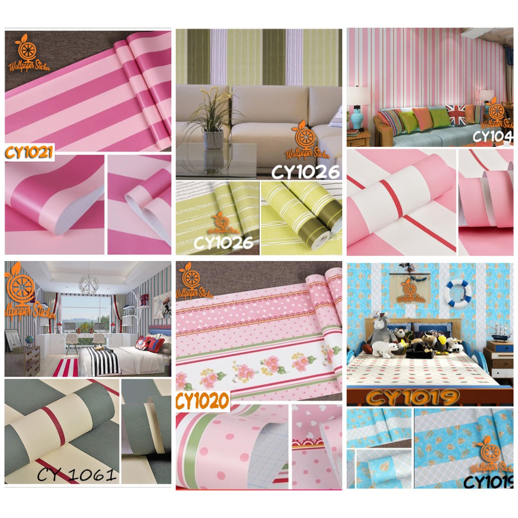 Jual Wallpaper Dinding Kamar Tidur Aesthetic Stiker Dinding 8 meter Wallstiker Motif Salur ...